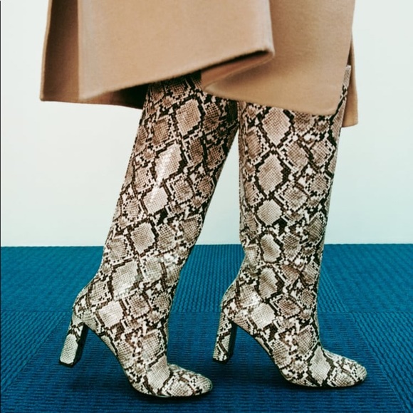 Zara | Shoes | Zara Snake Knee High Heeled Boots | Poshmark